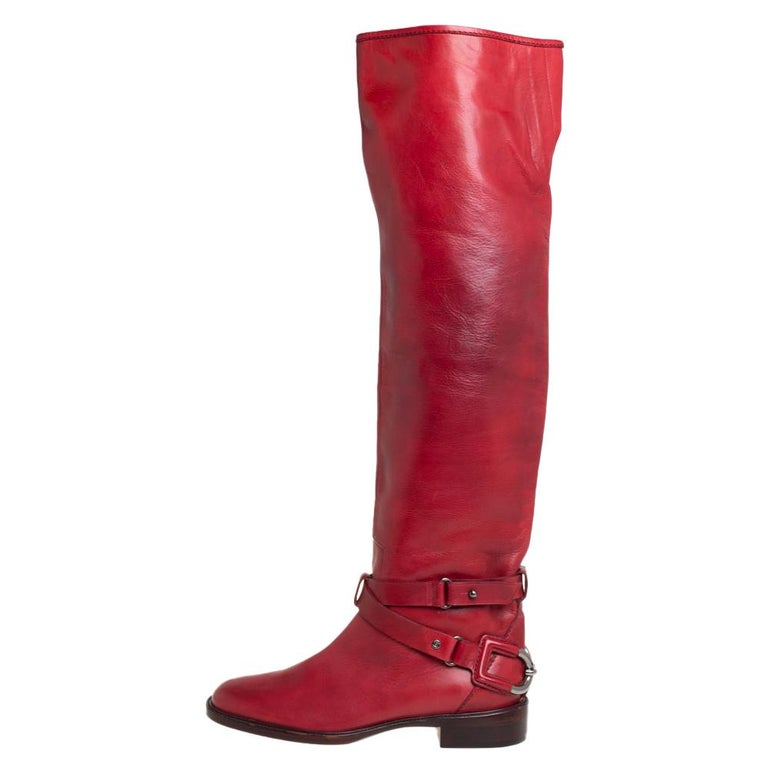 Céline Red Leather Knee Length Boots Size 39 at 1stDibs