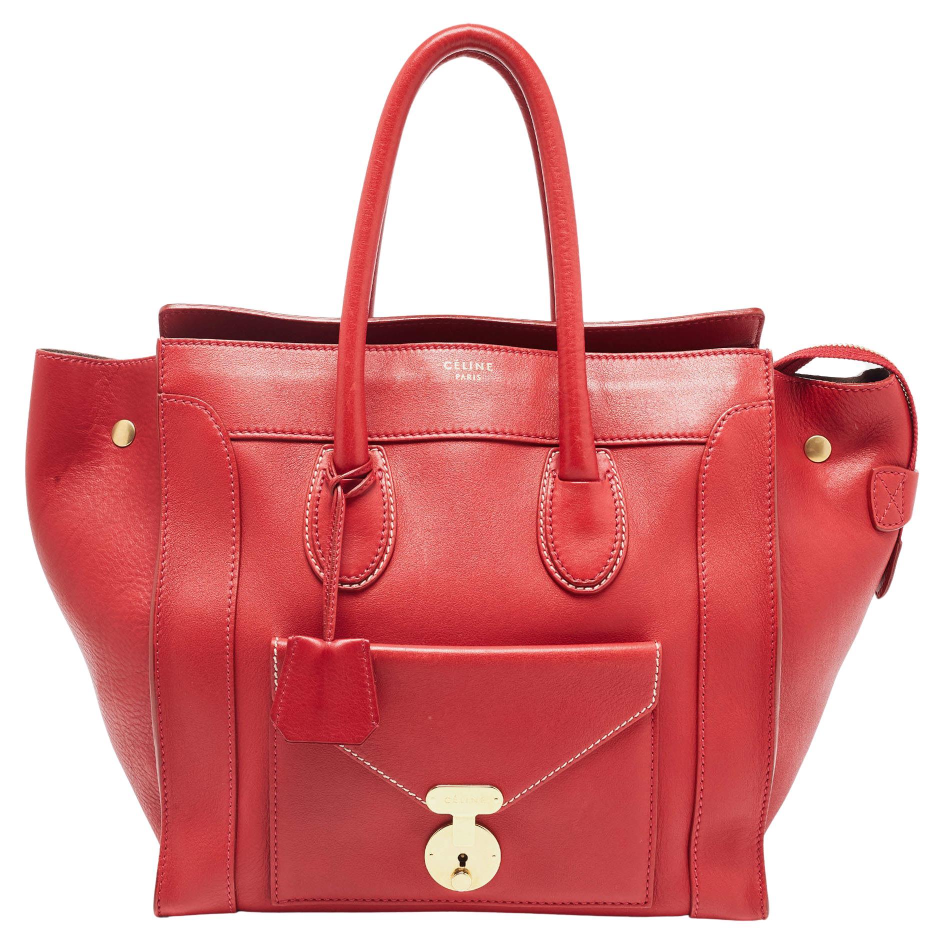 Celine Red Leather Mini Envelope Luggage Tote For Sale at 1stDibs