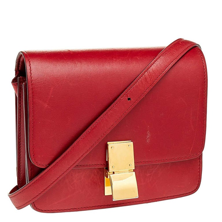 Celine Red Leather Small Classic Box Flap Bag For Sale at 1stDibs