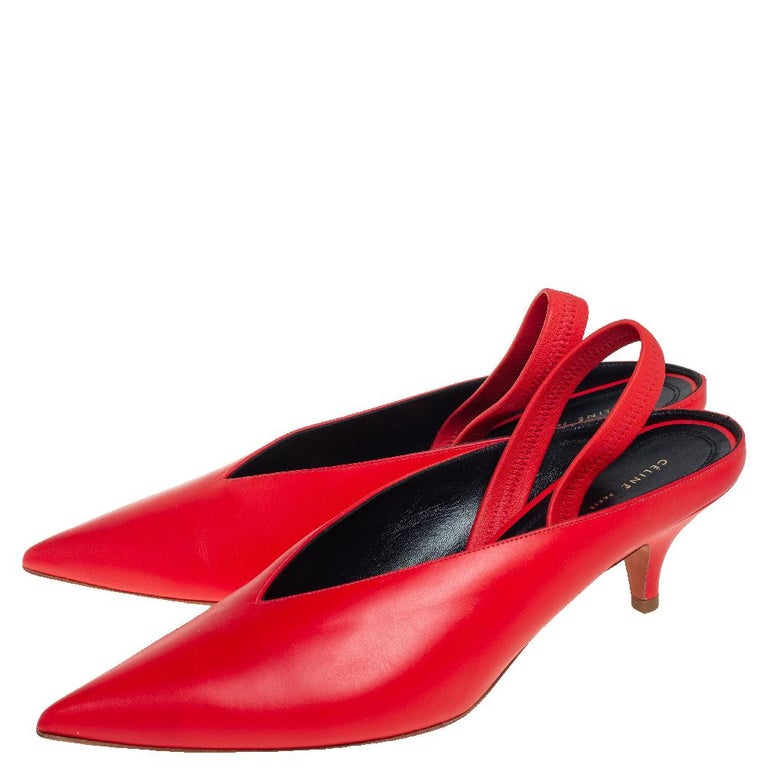 Celine Red Leather V Neck Slingback Sandals Size 38.5 at 1stDibs
