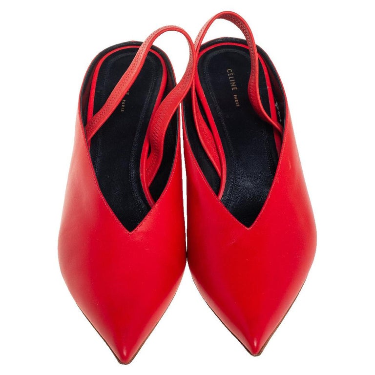 Celine Red Leather V Neck Slingback Sandals Size 38.5 at 1stDibs