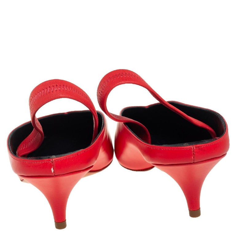 Celine Red Leather V Neck Slingback Sandals Size 38.5 at 1stDibs