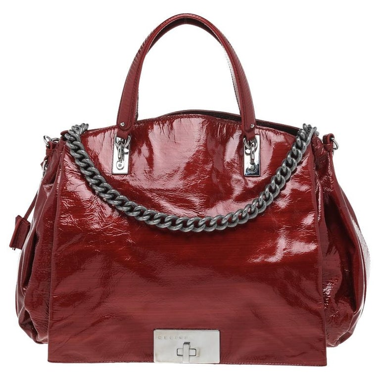 Celine Red Patent Leather Turnlock Flap Chain Bag For Sale at 1stDibs