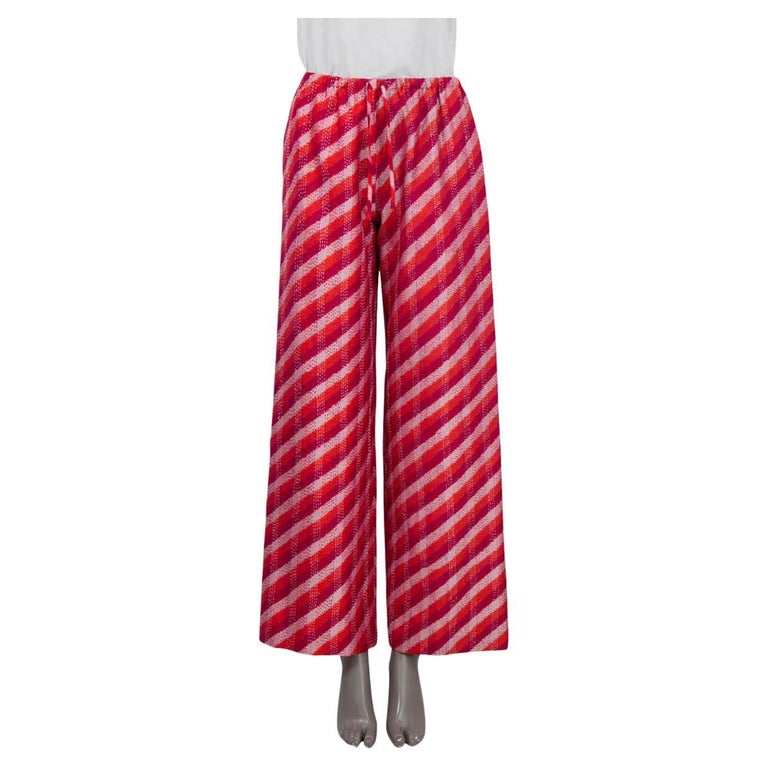 CELINE red pink silk 2022 IKAT STRIPED WIDE LEG Pants 34 XS For Sale at ...