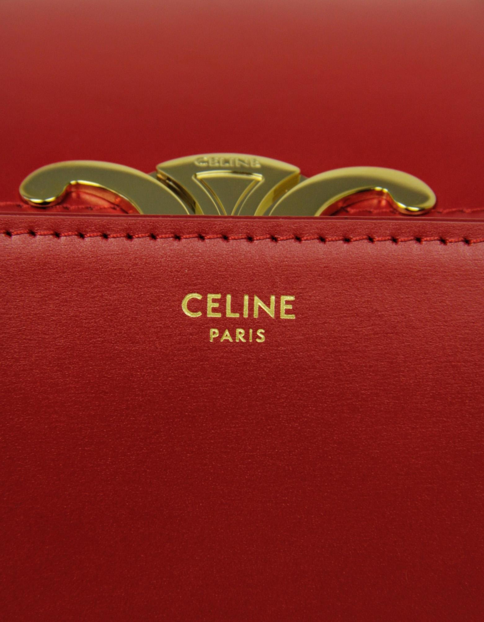 Celine Red Shiny Calfskin Leather Classique Triomphe Bag For Sale at ...