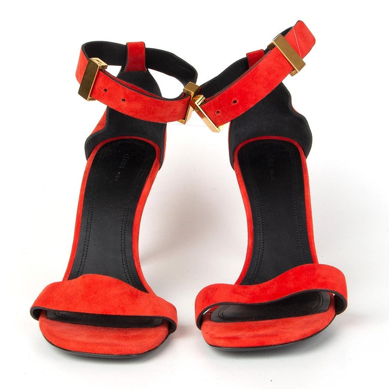 CELINE red suede Ankle Strap Sandals Shoes 38.5 For Sale at 1stDibs