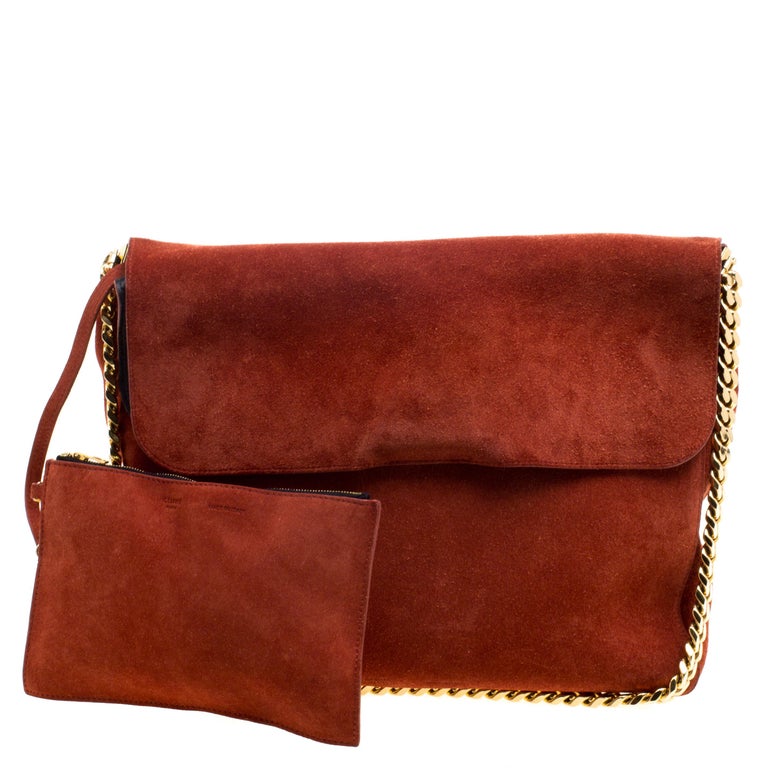 Celine Red Suede Gourmette Shoulder Bag For Sale at 1stDibs