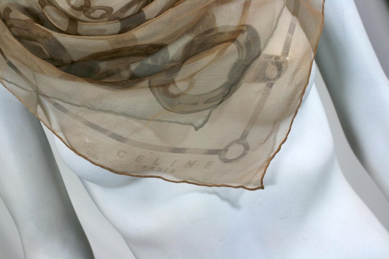 Celine Silk Chiffon 2 Tone Logo Chain Scarf For Sale at 1stDibs