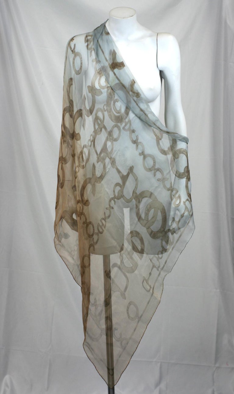 Celine Silk Chiffon 2 Tone Logo Chain Scarf For Sale at 1stDibs