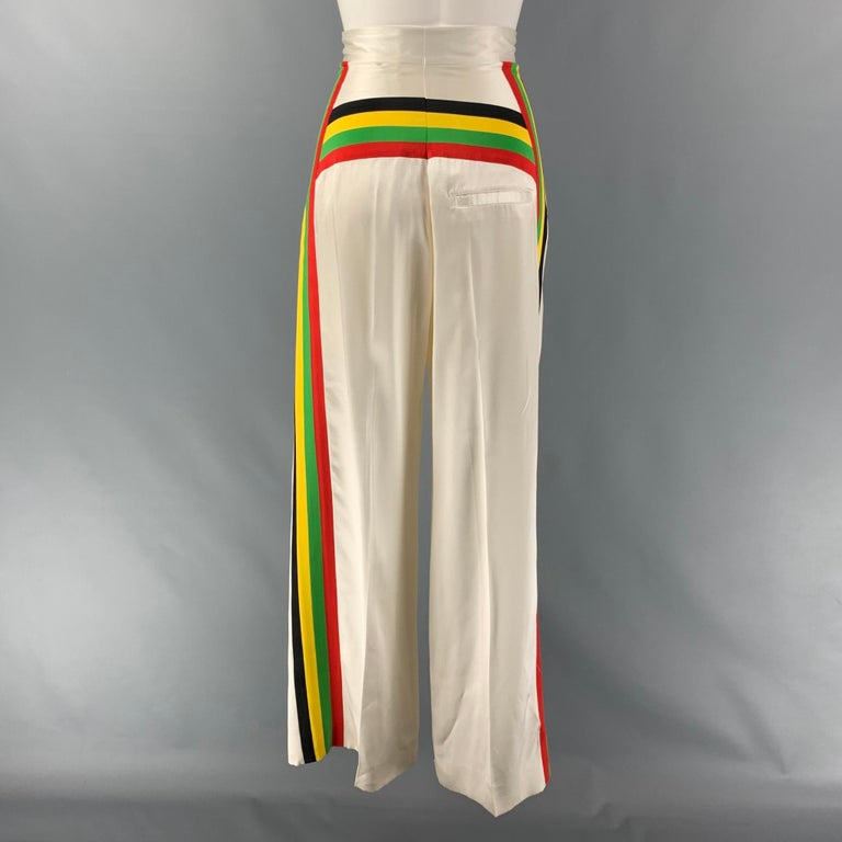 CELINE Size 2 Cream Multi-Color Silk Stripe Wide Leg Dress Pants For ...