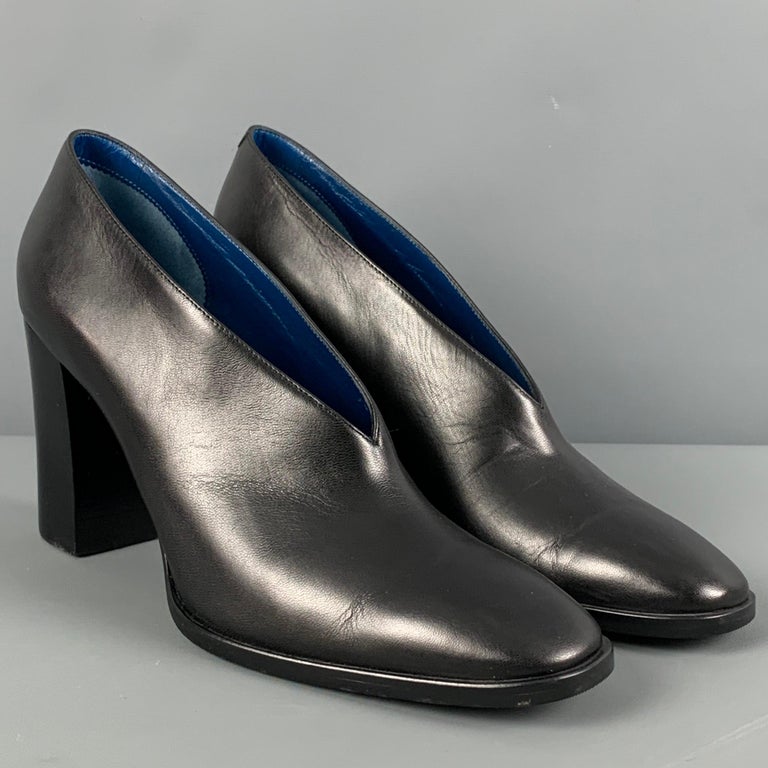CELINE Size 7.5 Black Leather Chunky heel Boots For Sale at 1stDibs