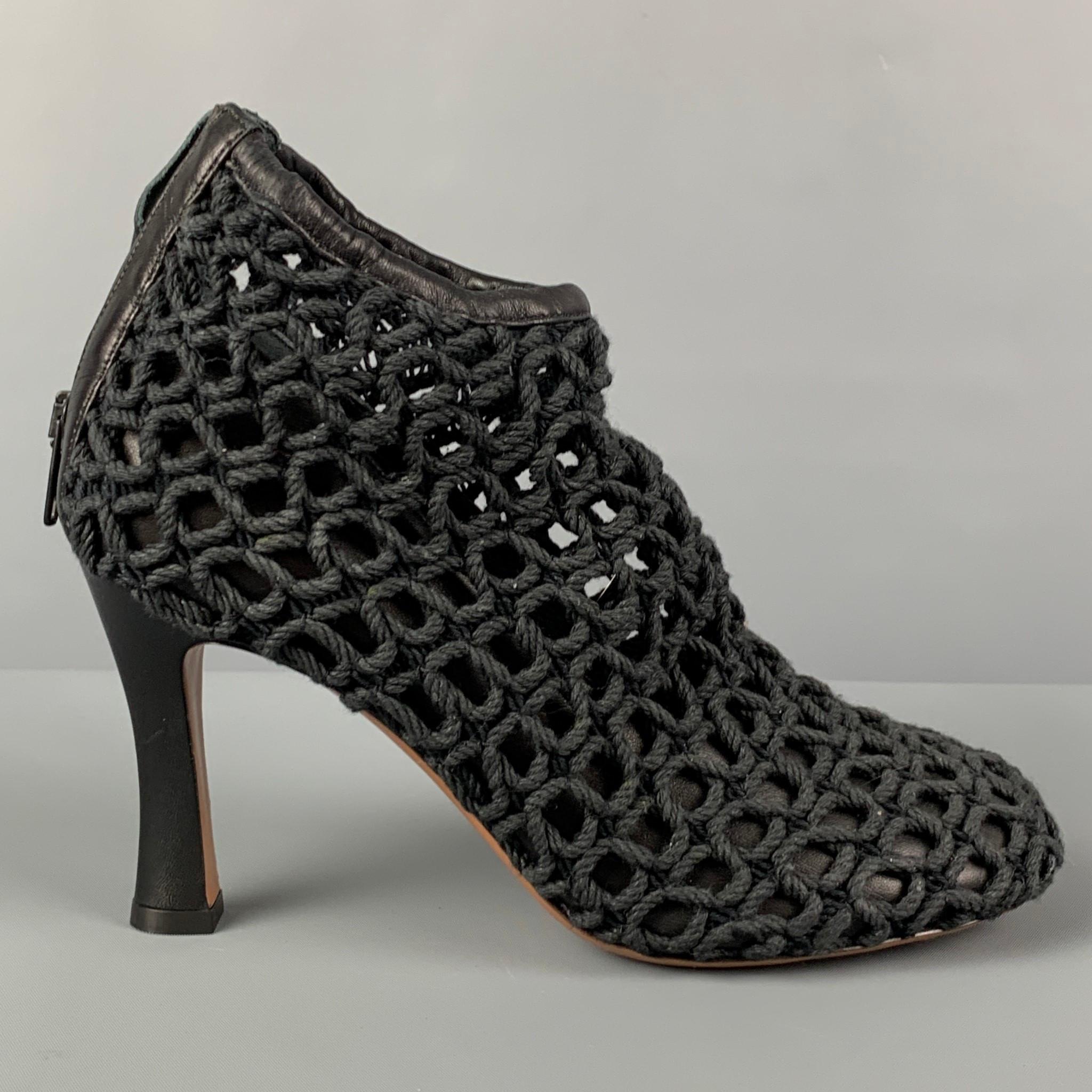 CELINE Size 7.5 Black Leather Woven Rope Heels For Sale at 1stDibs