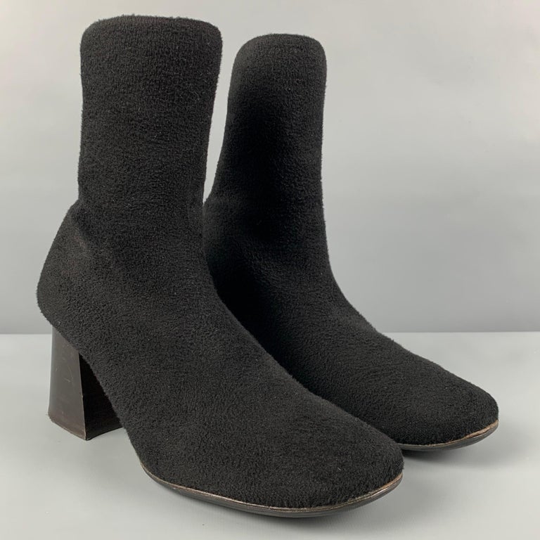 CELINE Size 9 Black Fabric Chunky Heel Boots For Sale at 1stDibs
