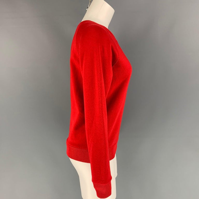 CELINE Size S Red Cotton Crew-Neck Pullover For Sale at 1stDibs