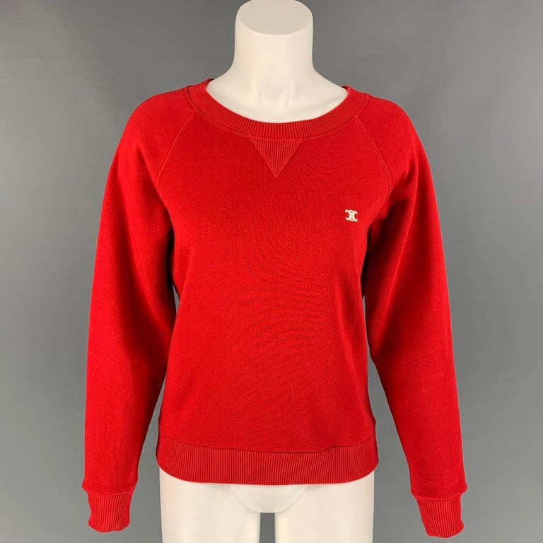 CELINE Size S Red Cotton Crew-Neck Pullover For Sale at 1stDibs