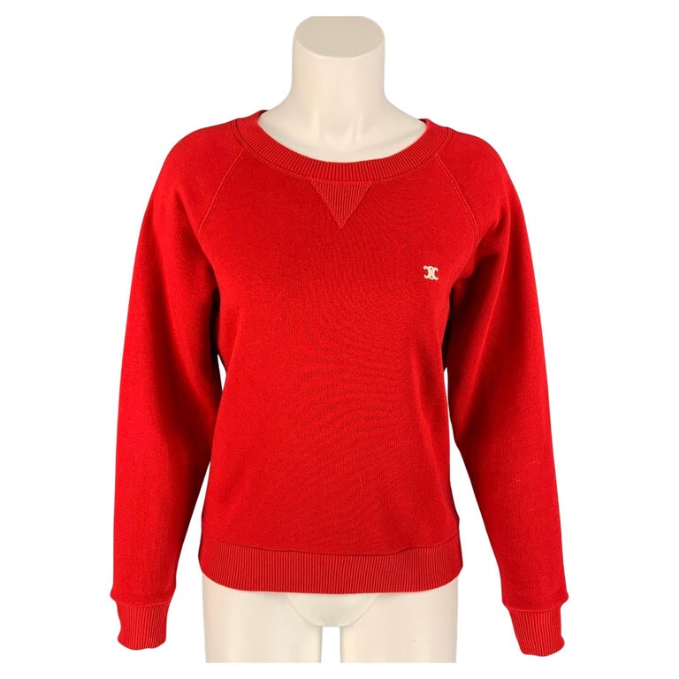 CELINE Size S Red Cotton Crew-Neck Pullover For Sale at 1stDibs