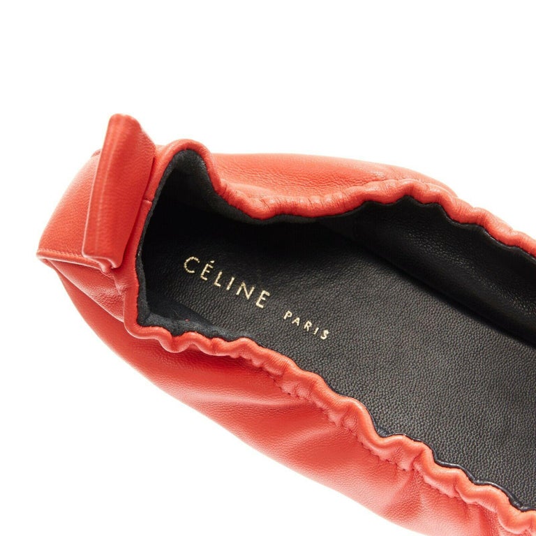 CELINE soft red nappa leather minimal ruched back slip-on ballet flats ...