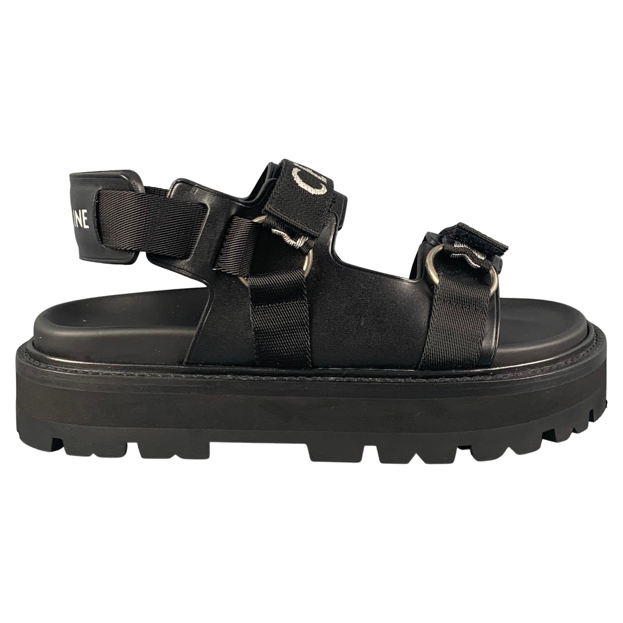 CELINE Spring 22 Size 10 Black White Leather Bulky Sandal 45 For Sale ...