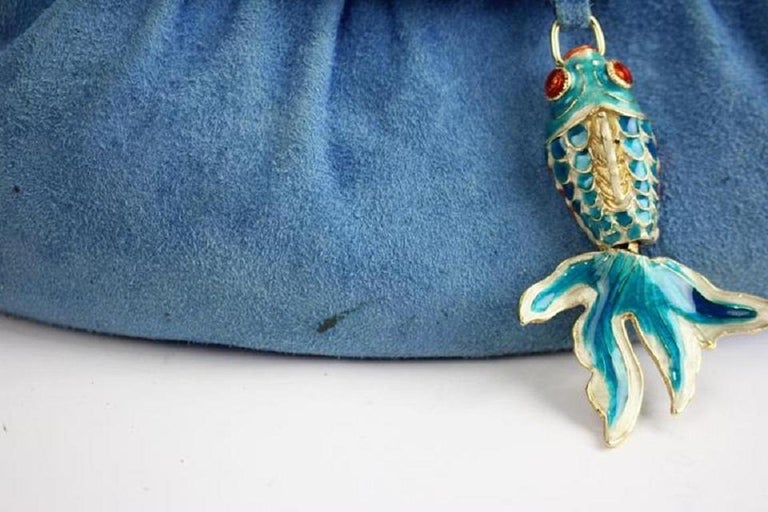 Céline Suede Fish Fringe 95cel902 Blue Satchel at 1stDibs