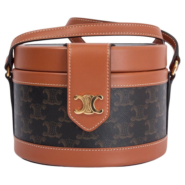 CELINE tan leather and Triomphe canvas MEDIUM TAMBOUR Handbag For Sale ...