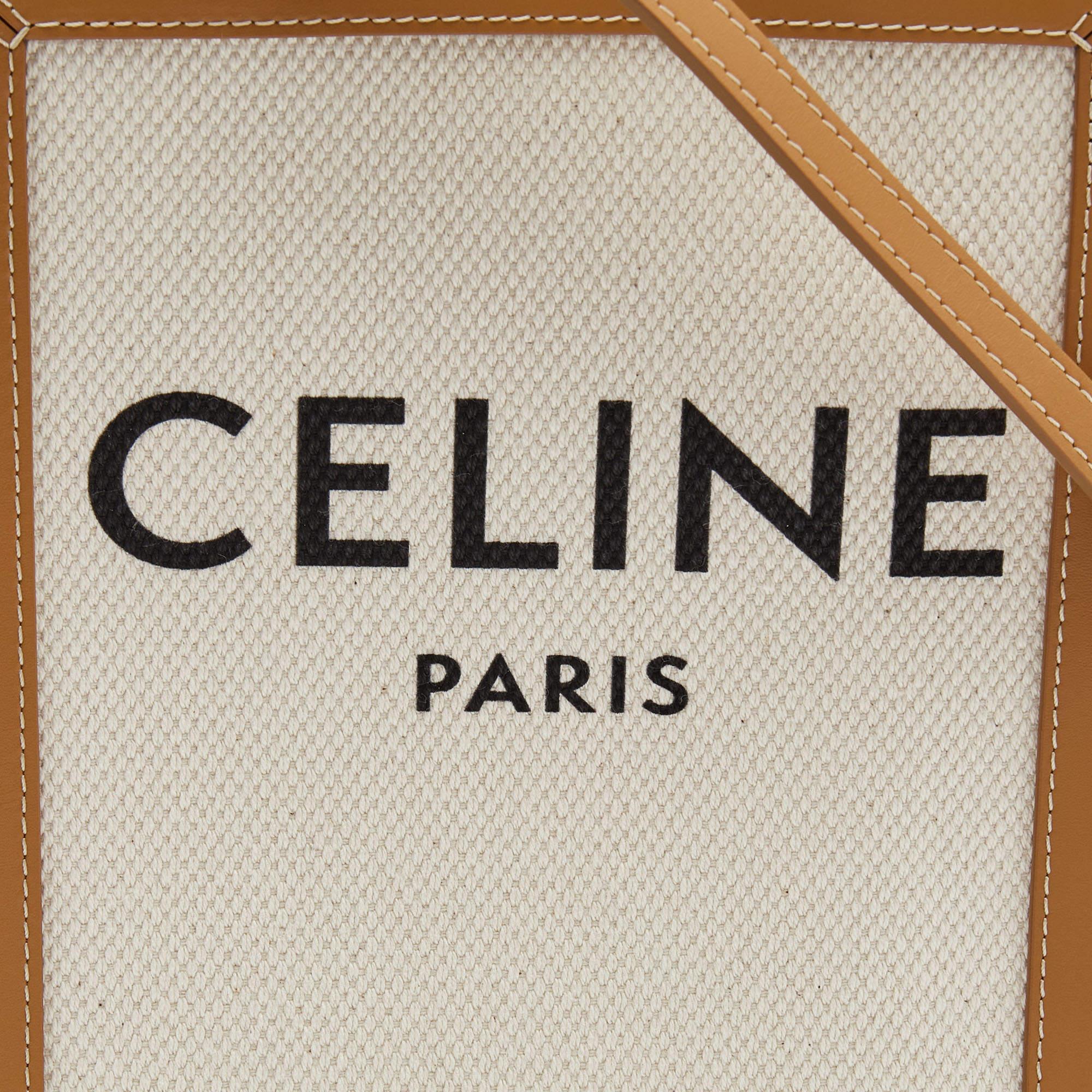 Celine Tan Logo Canvas and Leather Mini Vertical Cabas Tote For Sale at ...