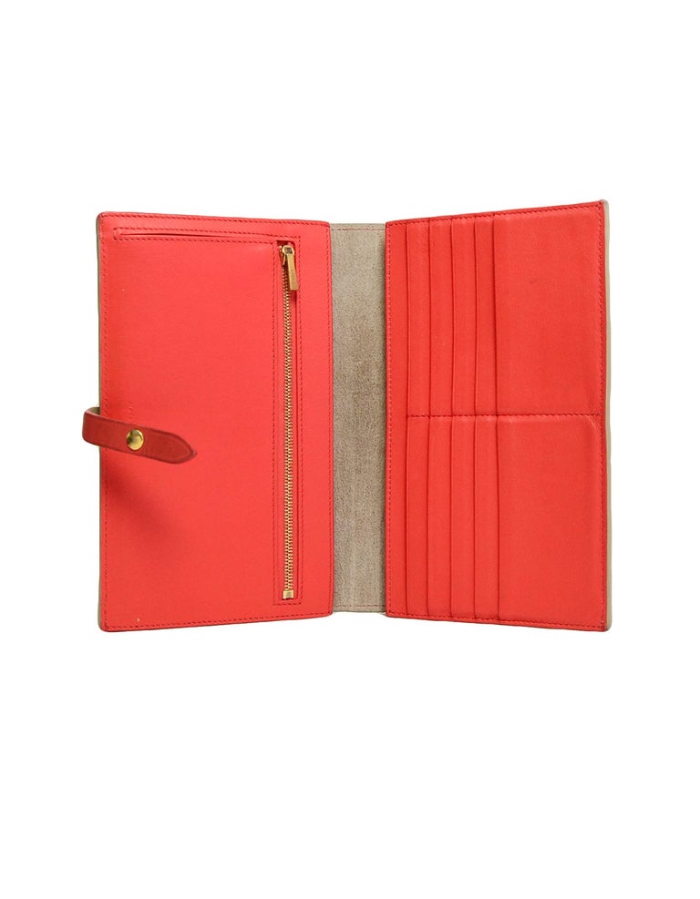 Celine Taupe/Red Grained Calfskin Large Multifunction Strap Wallet rt ...
