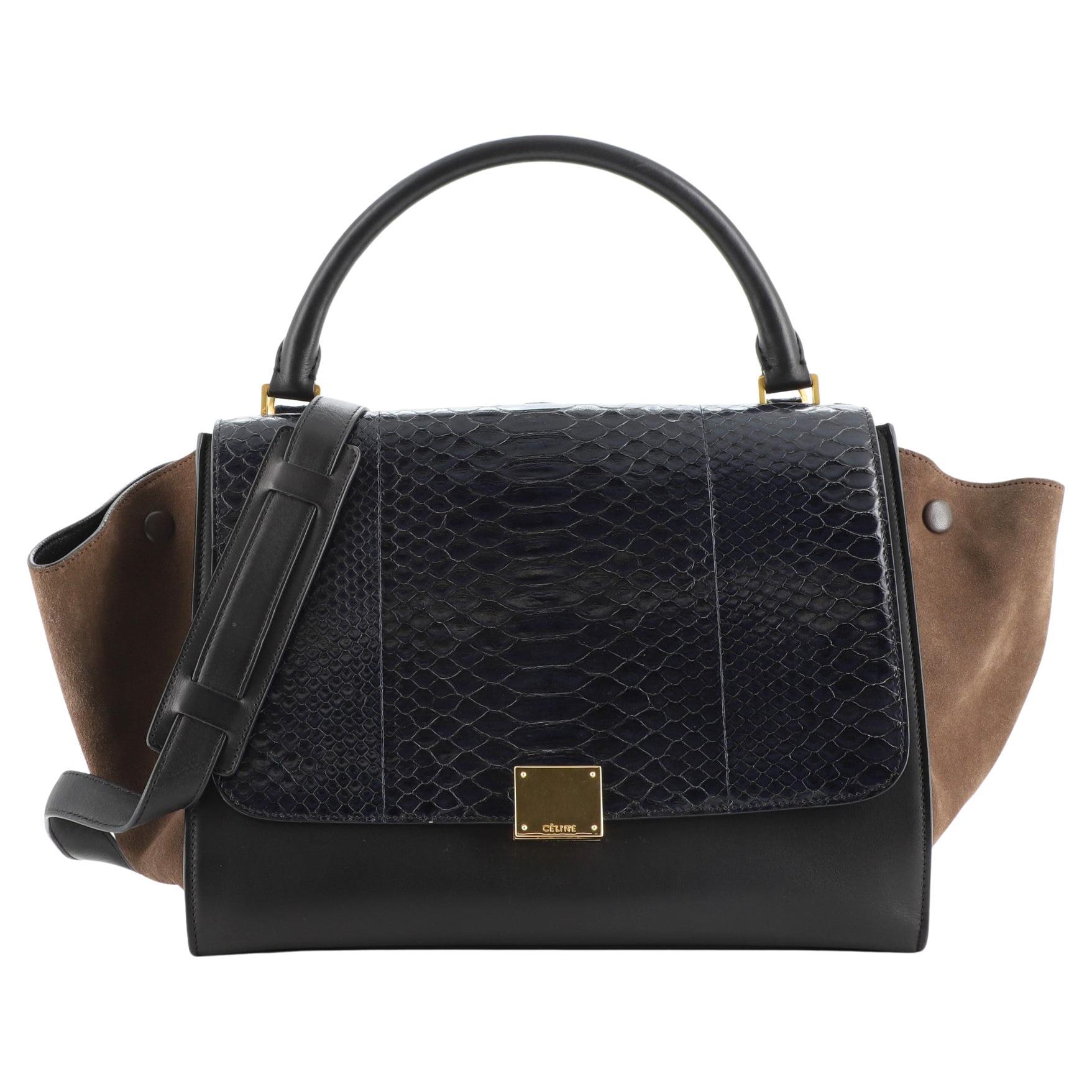 Celine Burgundy/Blue Leather And Suede Medium Trapeze Bag For Sale at ...