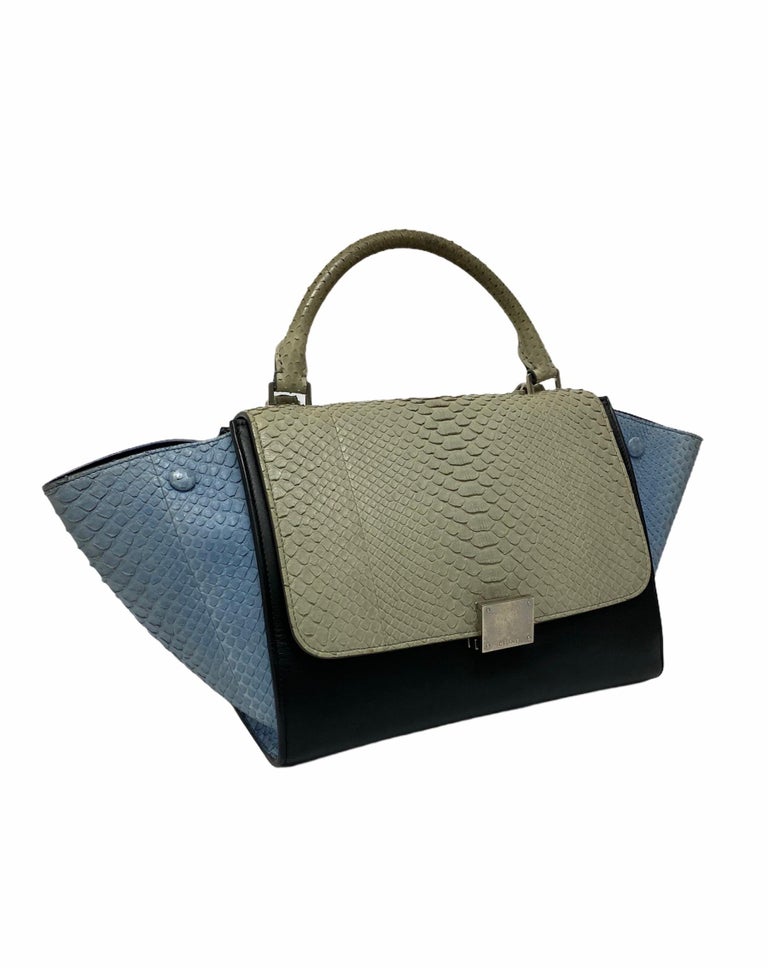 Celine Trapeze Python Handbag in Blue, Gray and Black Colors For Sale ...