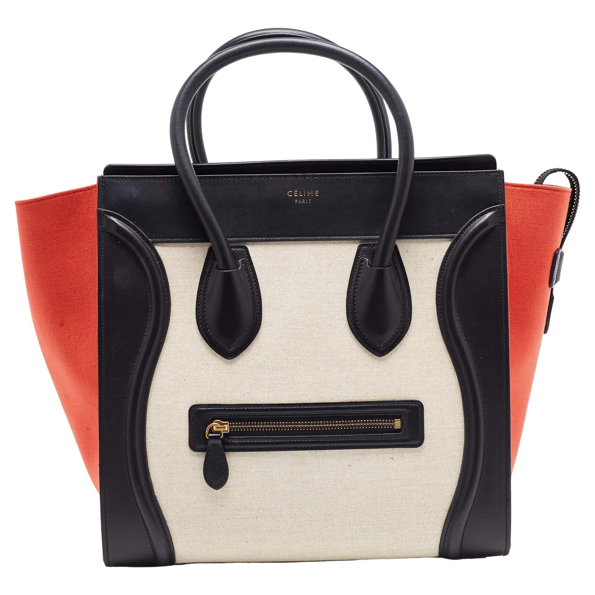 Celine Tri Color Leather and Canvas Mini Luggage Tote For Sale at 1stDibs