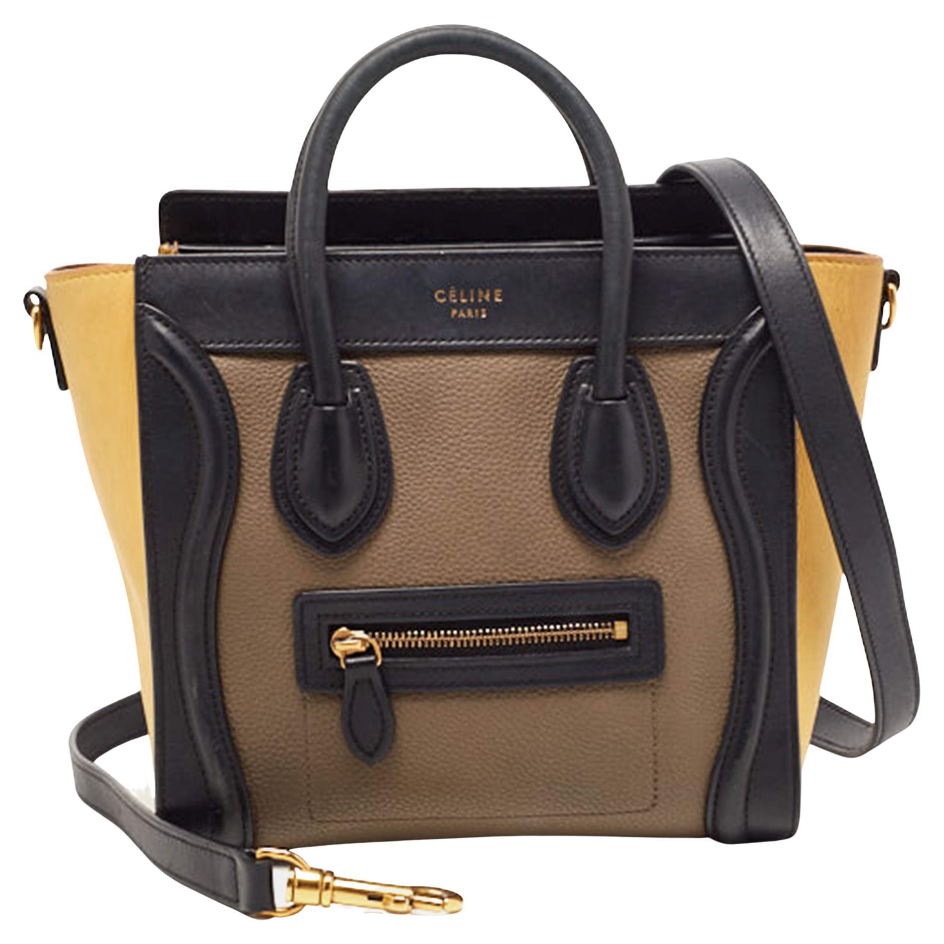 Céline Tri Color Leather and Nubuck Nano Luggage Tote For Sale at 1stDibs