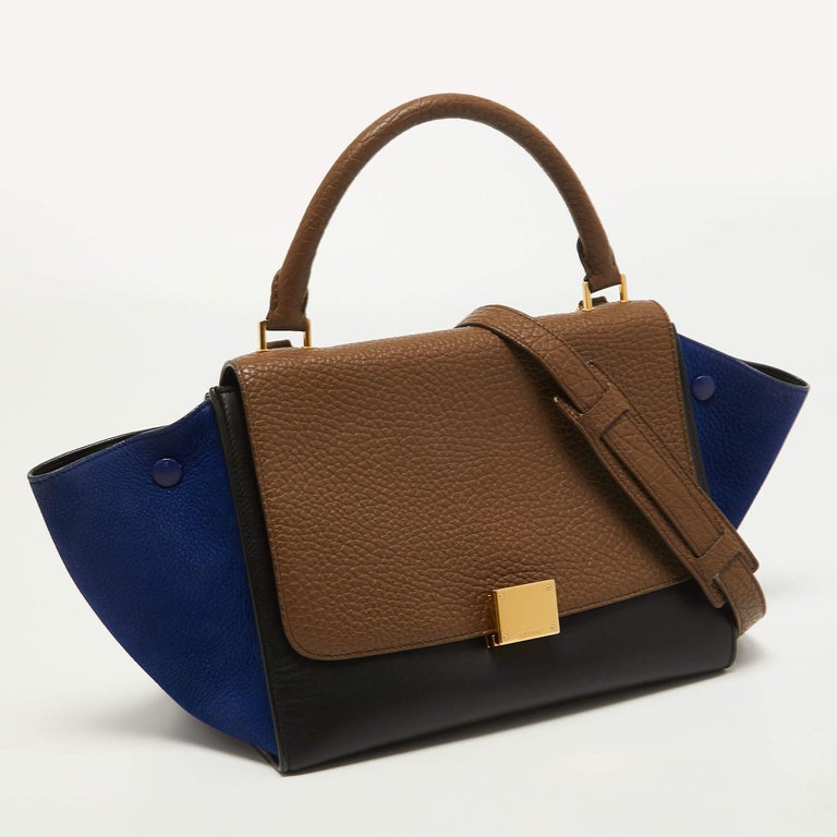 Celine Tri Color Leather and Nubuck Small Trapeze Top Handle Bag For ...