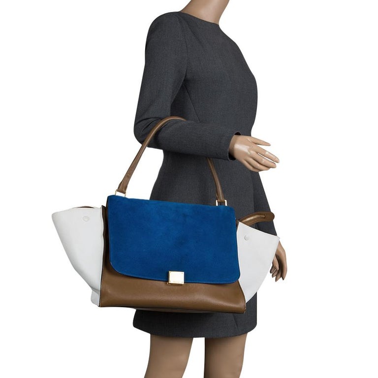 Celine Tri Color Leather and Suede Large Trapeze Tote For Sale at 1stDibs
