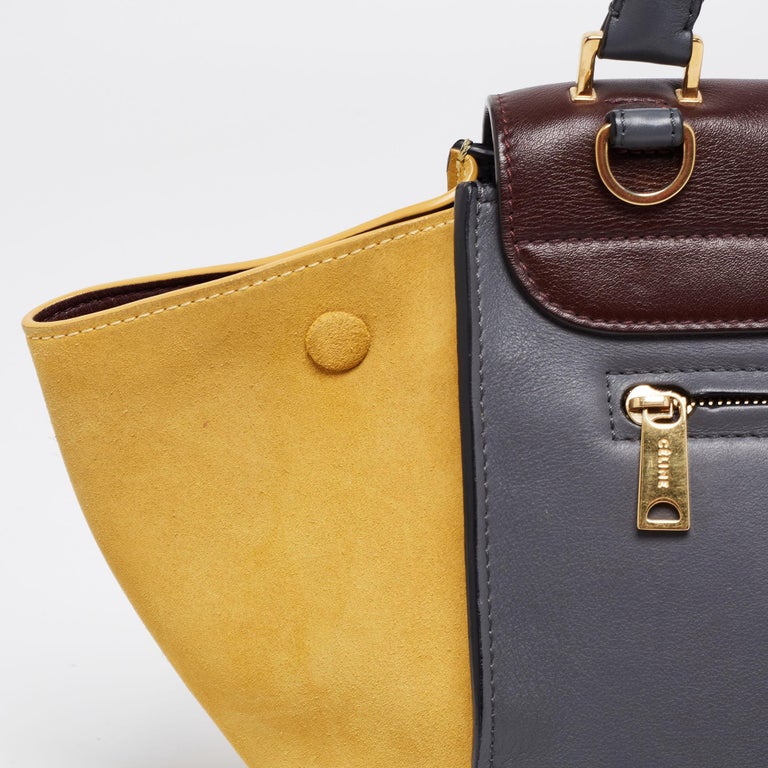Celine Tri Color Leather and Suede Medium Trapeze Bag at 1stDibs