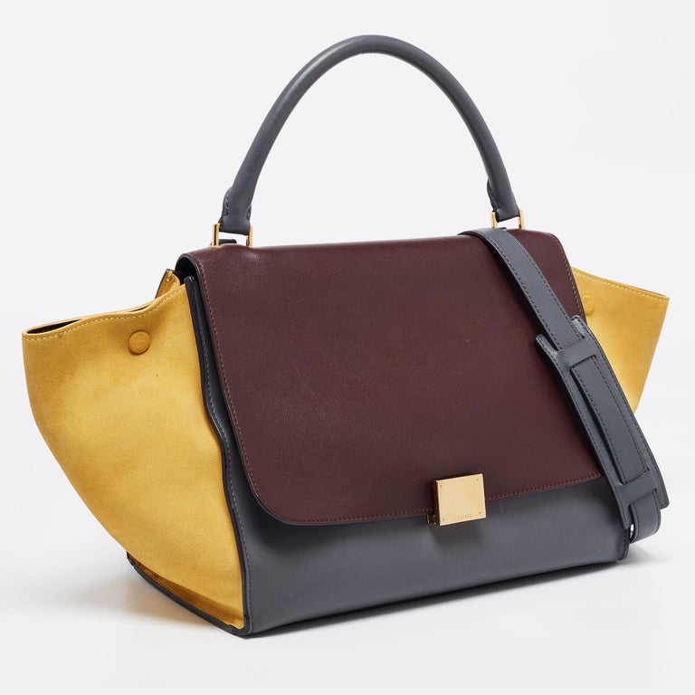 Celine Tri Color Leather and Suede Medium Trapeze Bag at 1stDibs