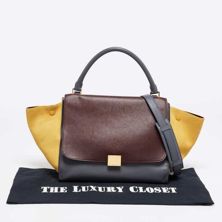 Celine Tri Color Leather and Suede Medium Trapeze Bag at 1stDibs