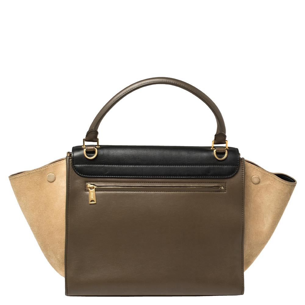 Celine Tri Color Leather and Suede Medium Trapeze Top Handle Bag For ...