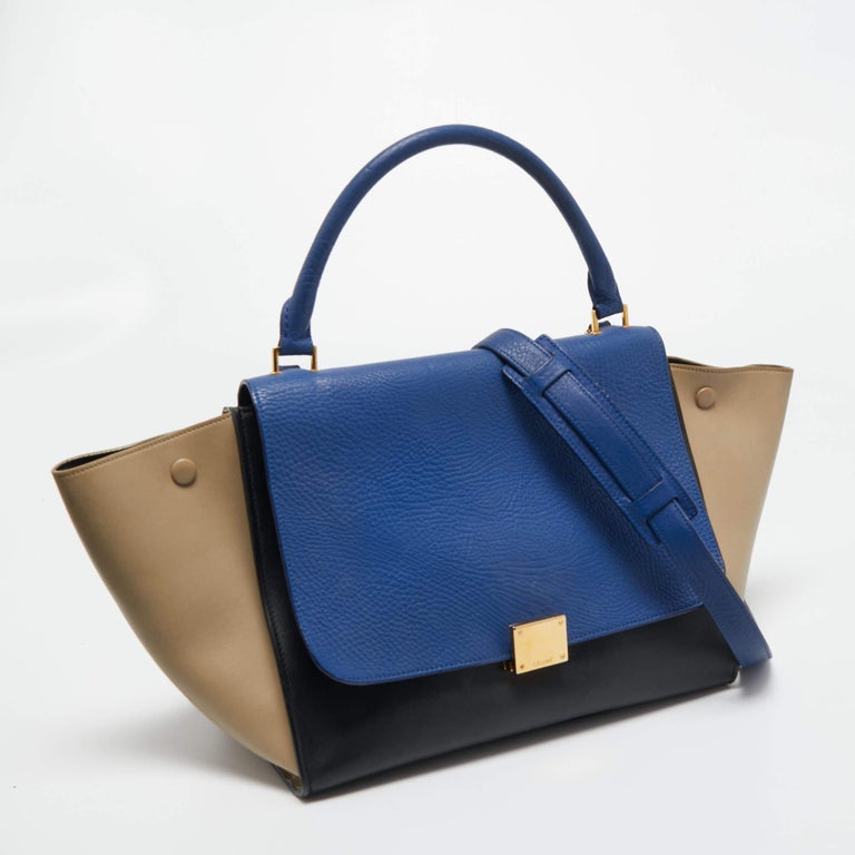 Celine Tri Color Leather and Suede Medium Trapeze Top Handle Bag For ...