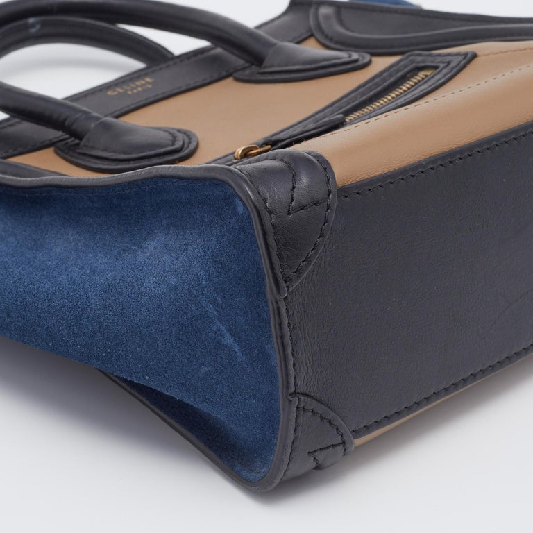Celine Tri Color Leather and Suede Nano Luggage Tote For Sale at 1stDibs