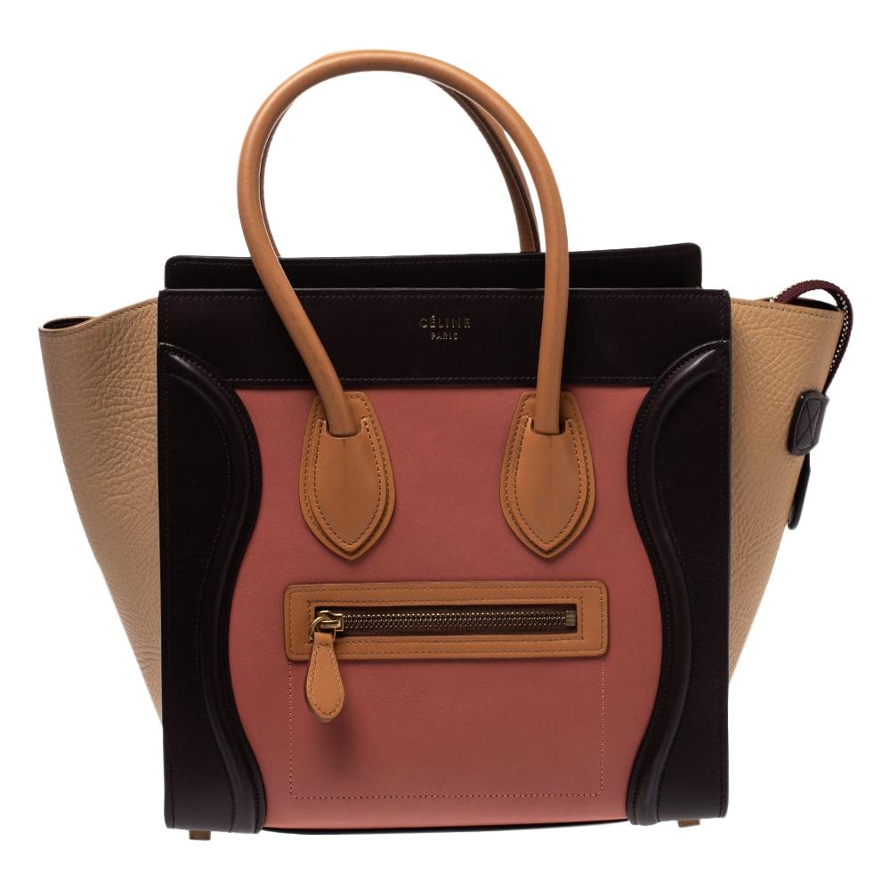 Celine Tri Color Leather Micro Luggage Tote at 1stDibs