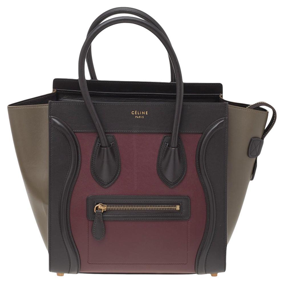 Celine Tri Color Leather Micro Luggage Tote For Sale at 1stDibs
