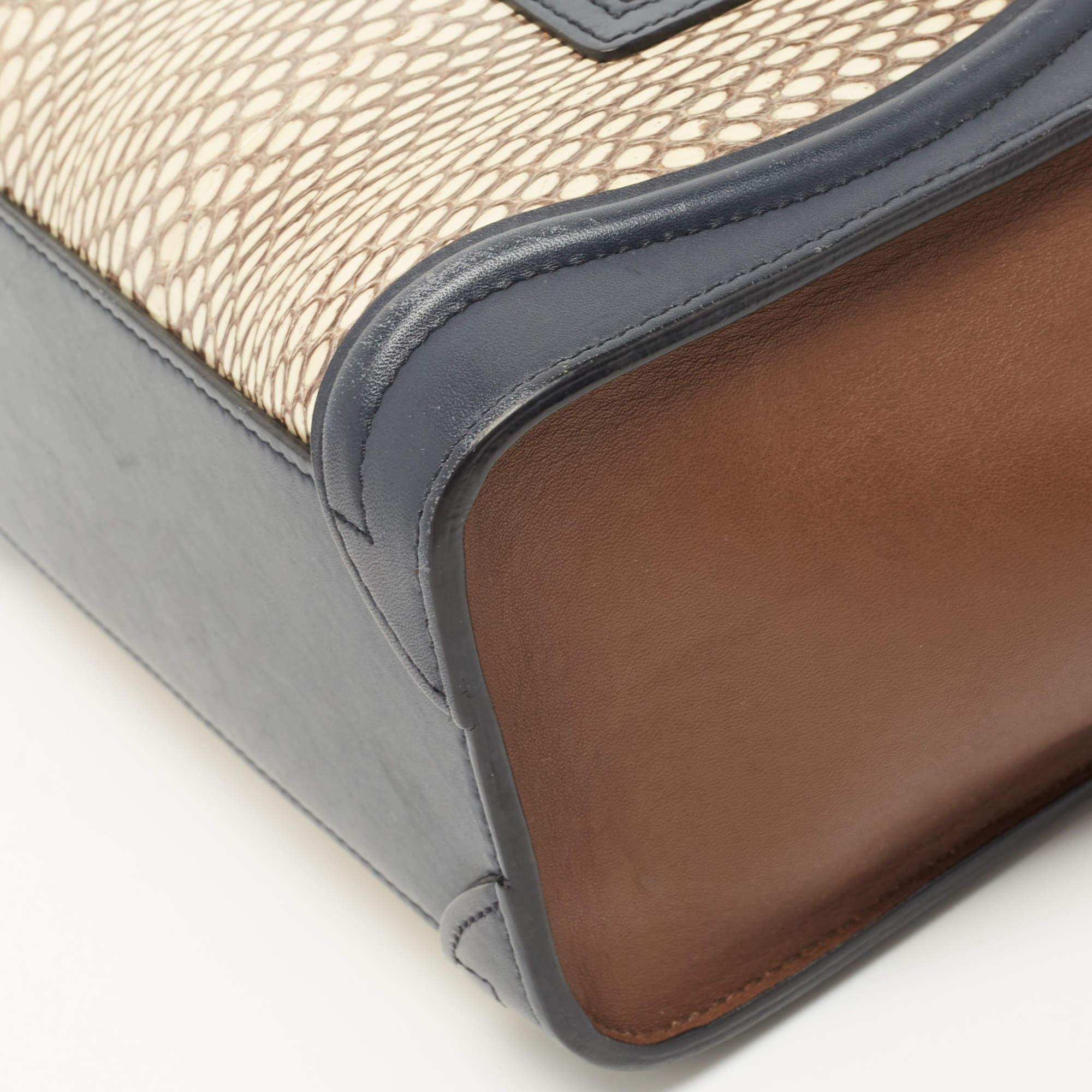 Celine Tricolor Leather and Watersnake Nano Luggage Tote For Sale at ...