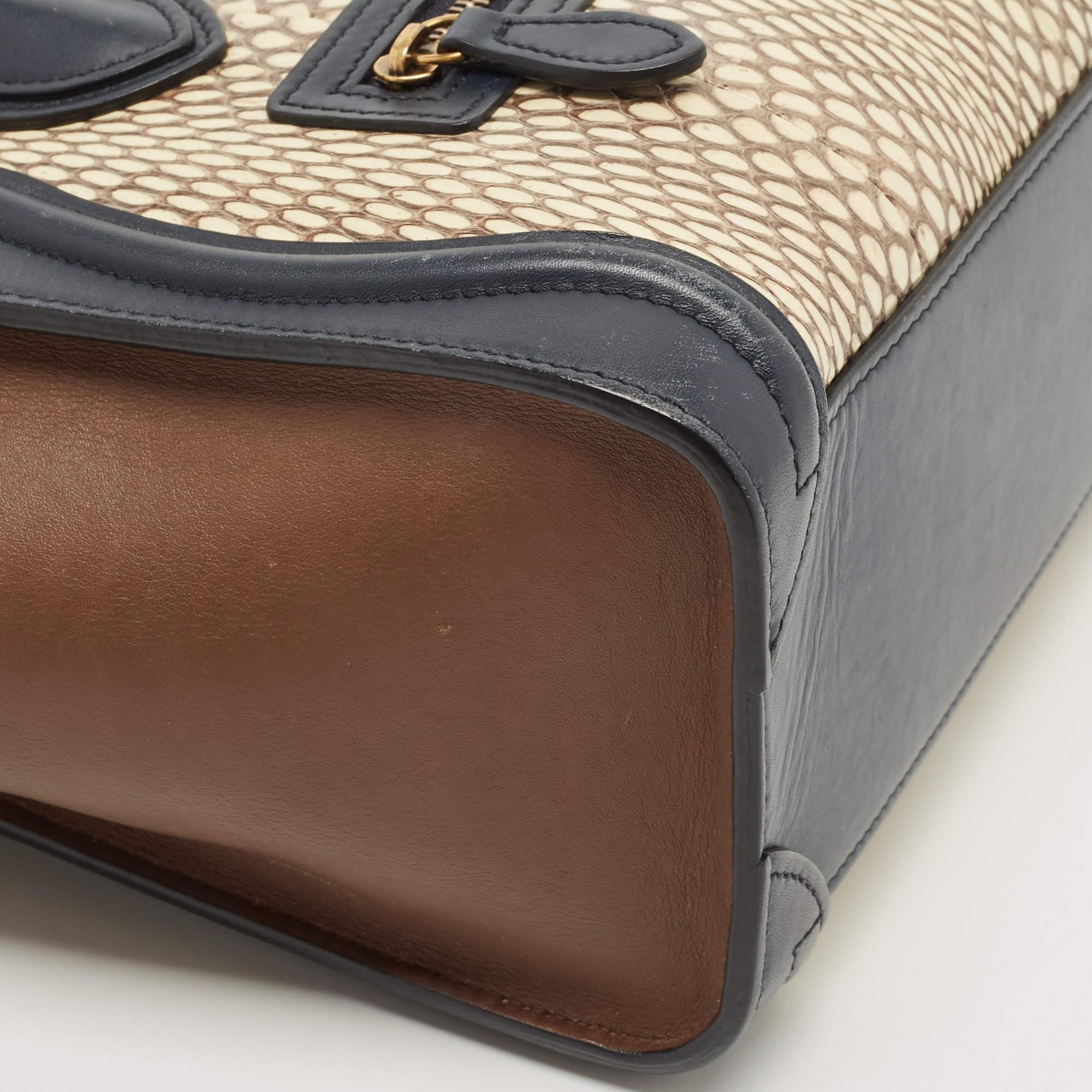 Celine Tricolor Leather and Watersnake Nano Luggage Tote For Sale at ...