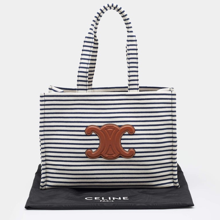 Celine Tricolor Striped Fabric and Leather Large Cabas Thais Tote For ...