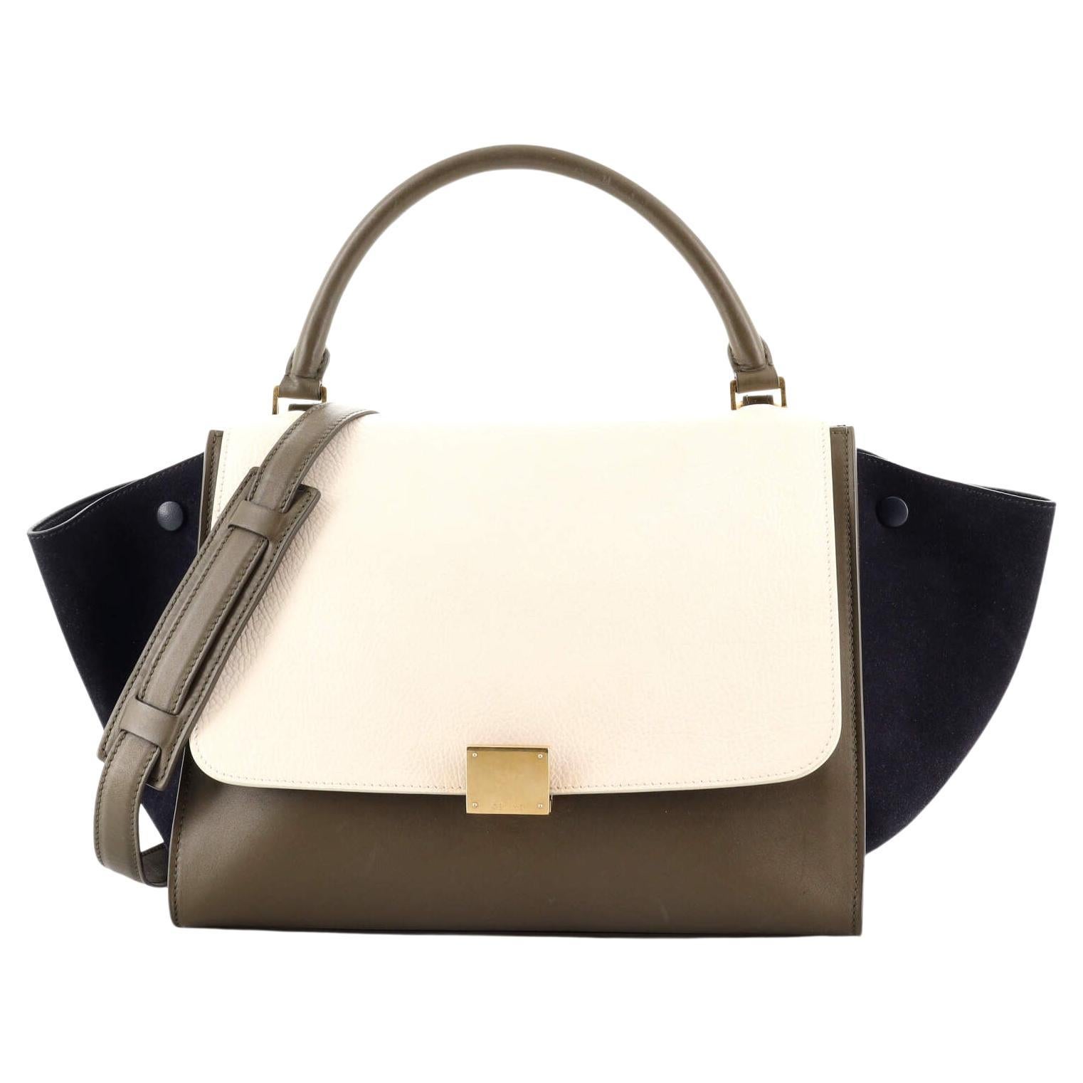 Celine "Trapèze" Bag in Tricolor Etoupe Yellow and White Leather For ...