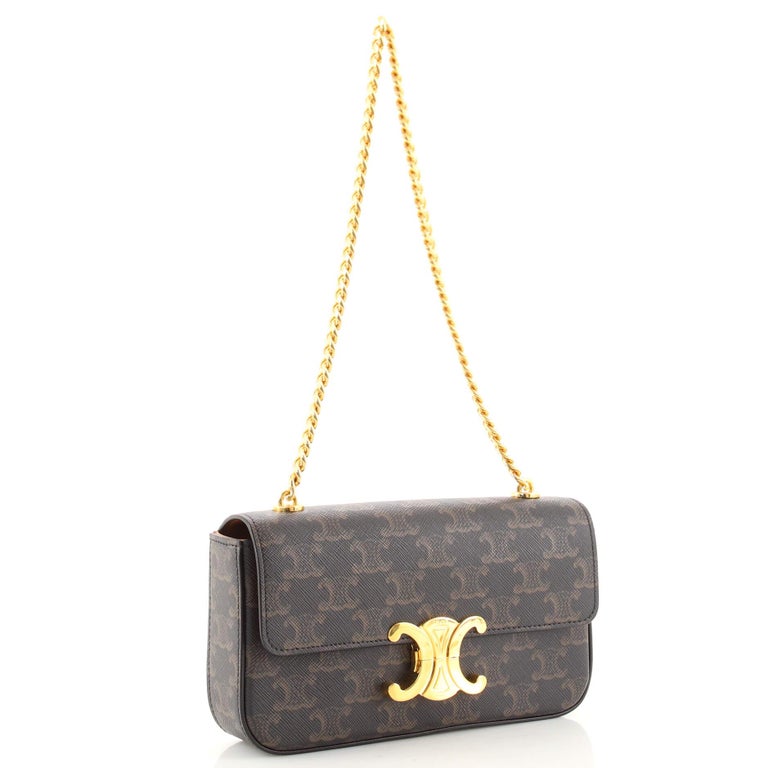 Celine Triomphe Chain Shoulder Bag Triomphe Coated Canvas Small For ...