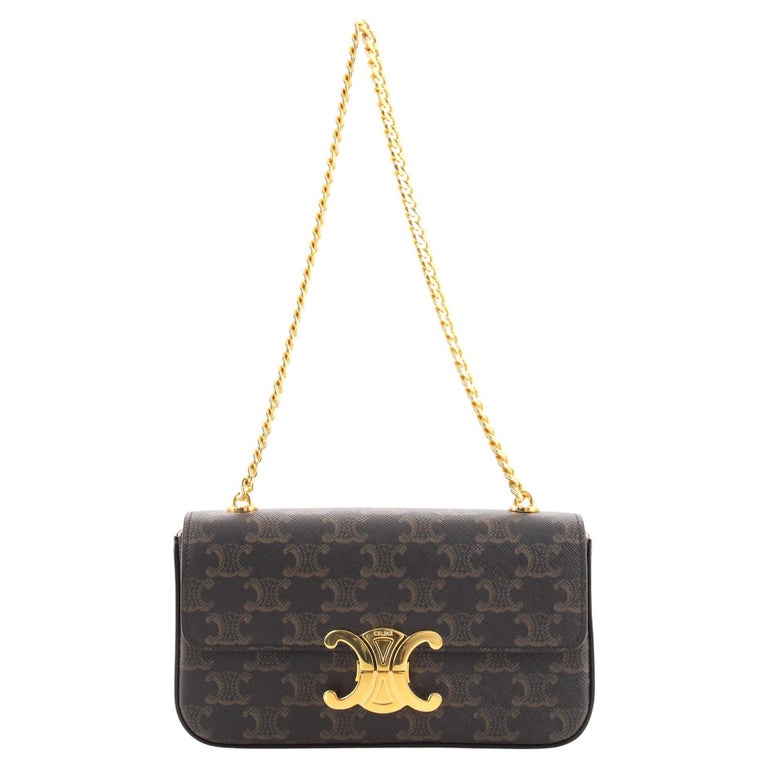 Celine Triomphe Chain Shoulder Bag Triomphe Coated Canvas Small For ...