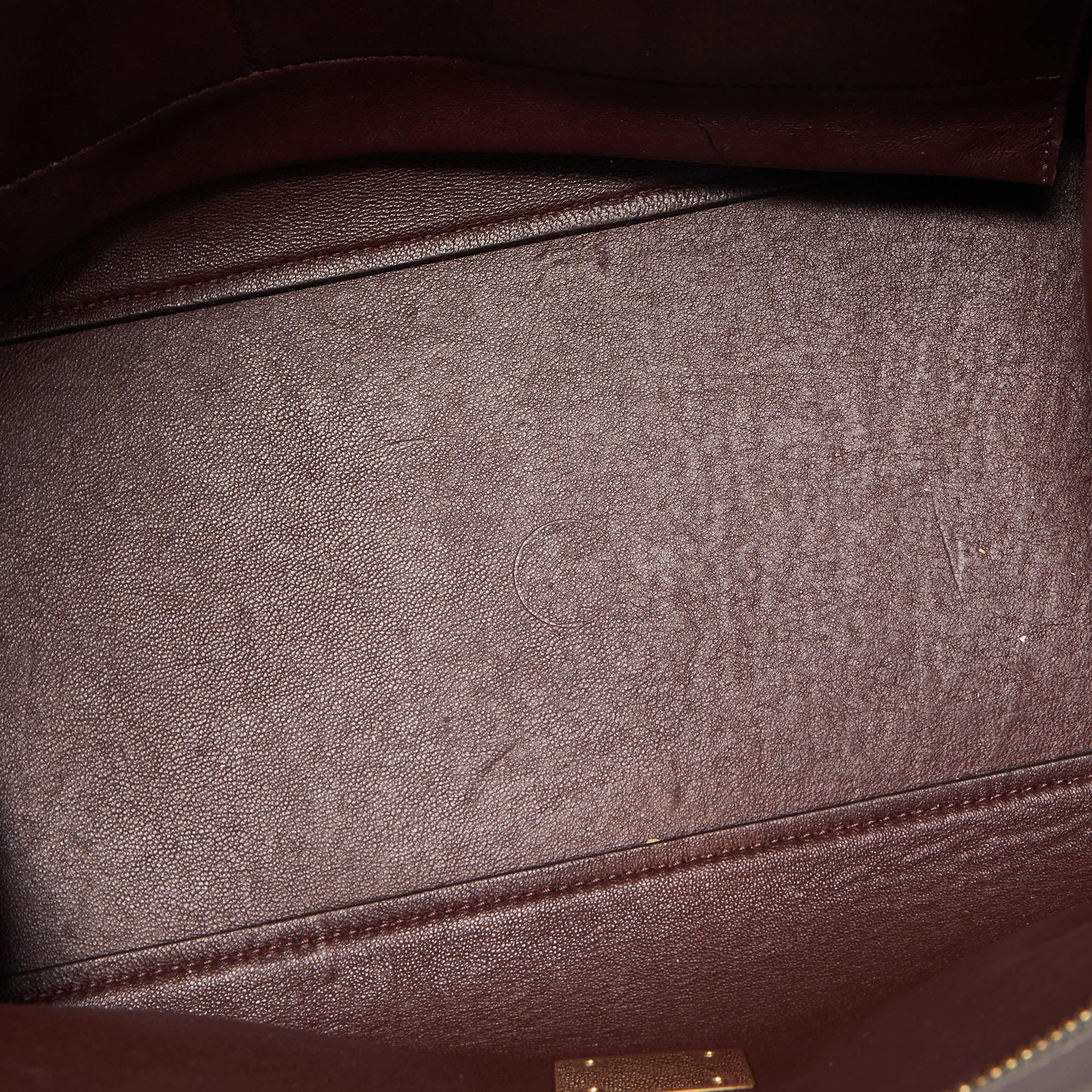 Celine Two Tone Grey Croc Embossed Leather and Suede Medium Trapeze Top ...