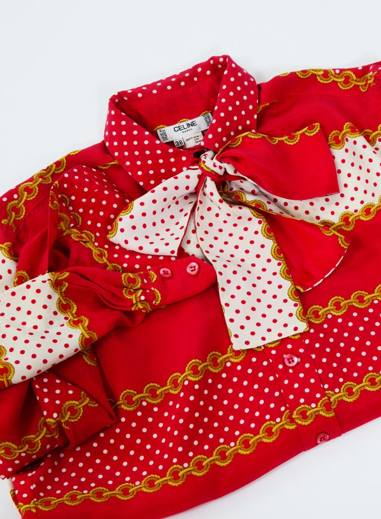 Celine vintage 1980s 100% silk chain print neck tie shirt For Sale at ...