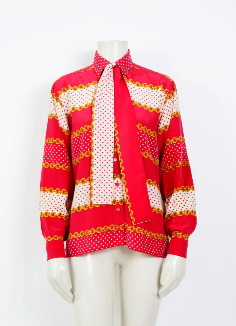 Celine vintage 1980s 100% silk chain print neck tie shirt For Sale at ...