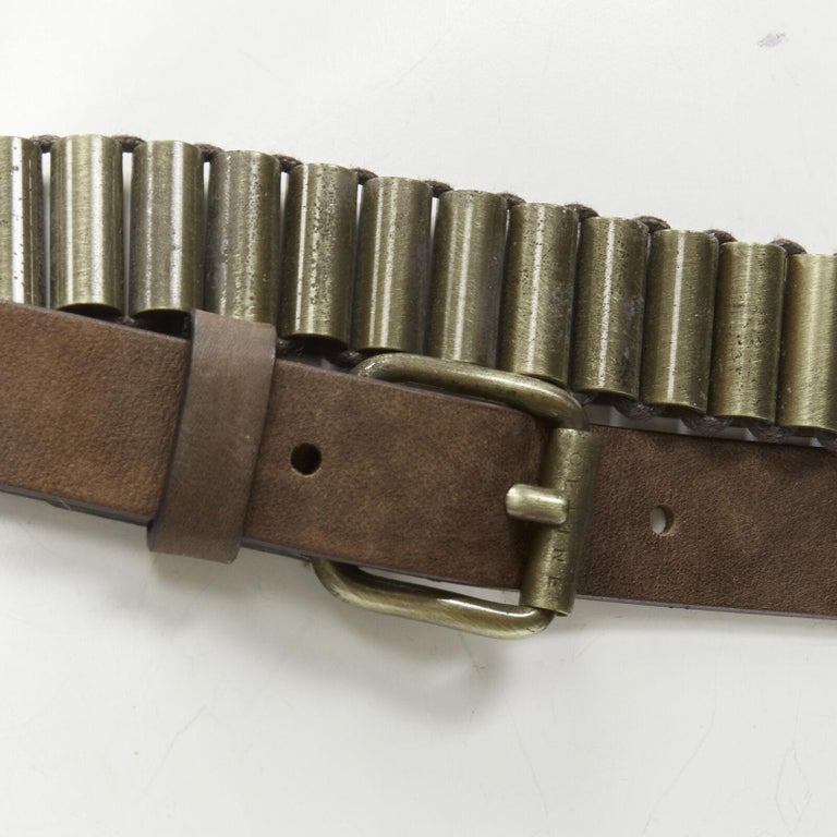 CELINE Vintage antique copper bullet brown leather studded double wrap ...